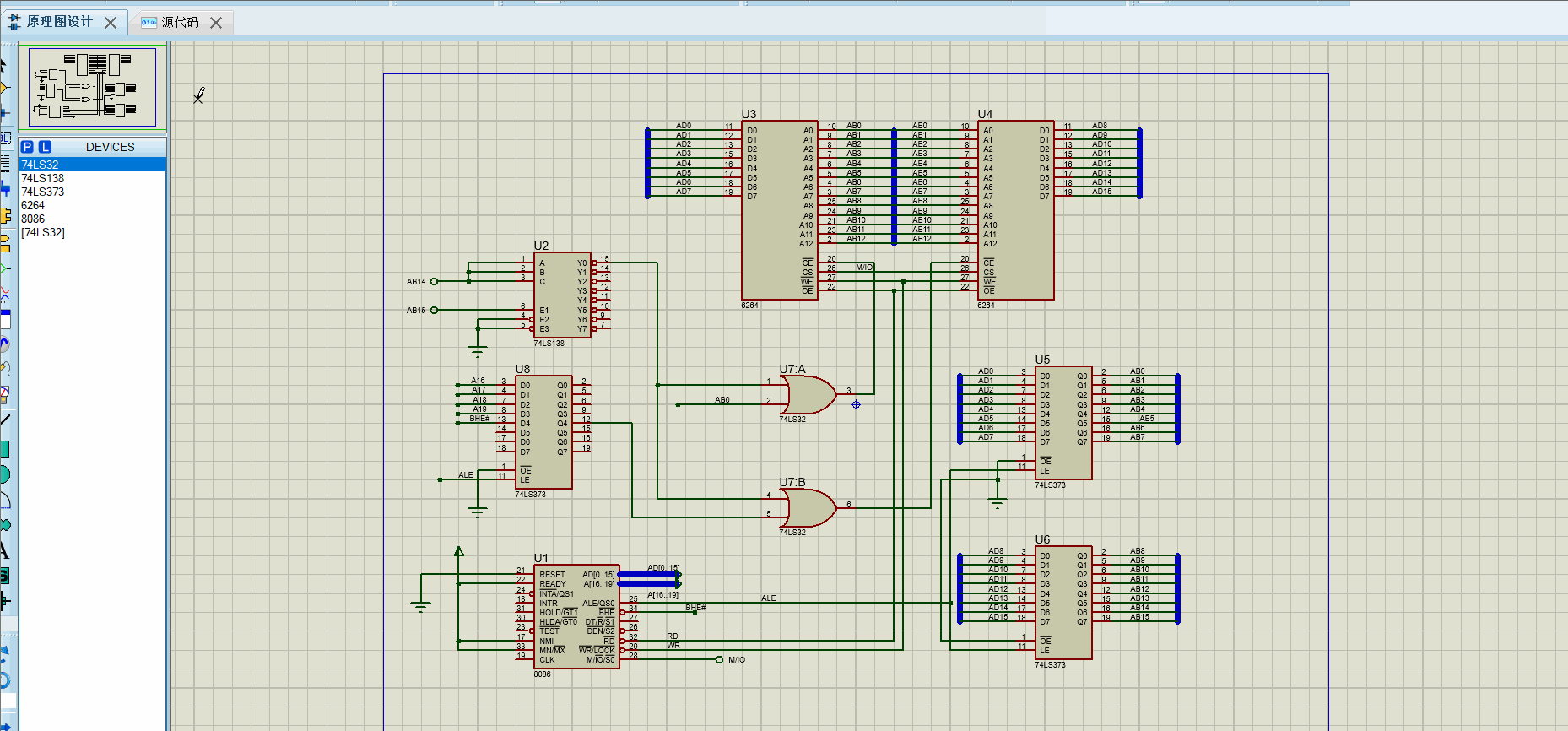 基于8086的6264存储器实验_Proteus计算机硬件课程仿真_圈子_普客圈